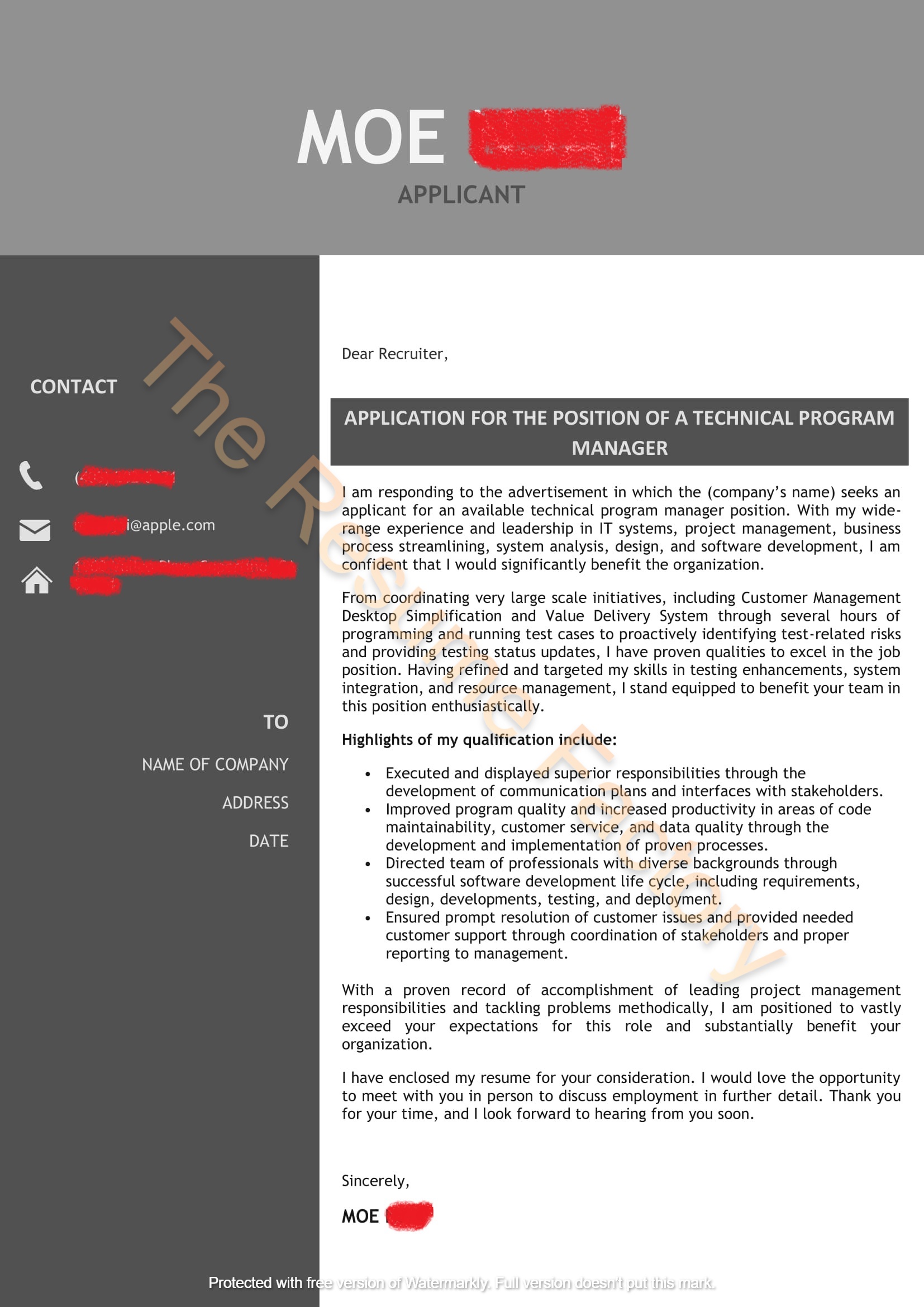 Technical Program Manager The Resume Factory